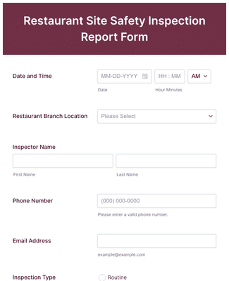 Restaurant Site Safety Inspection Report Form Template | Jotform