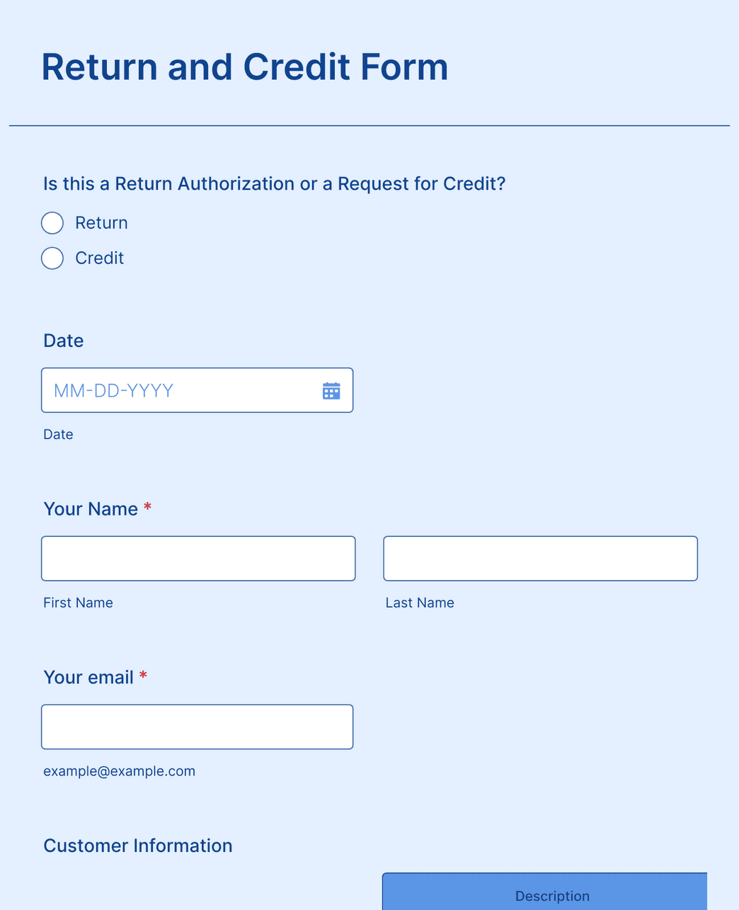 Return and Credit Form Template | Jotform