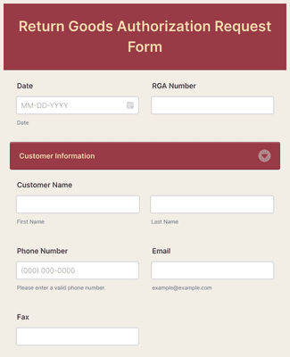 Return Goods Authorization Request Form Template | Jotform