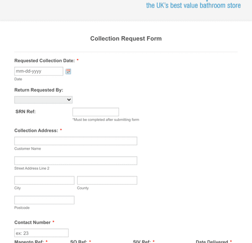 Returns Request Form - from showroom Form Template | Jotform