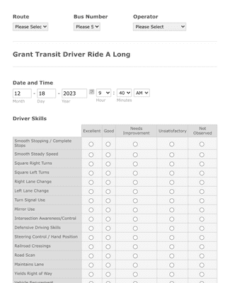Bus Driver Evaluation Form Template | Jotform