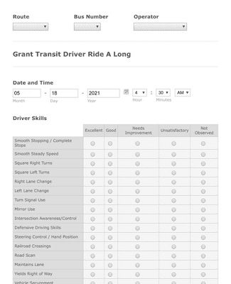 Bus Driver Evaluation Form Template | JotForm