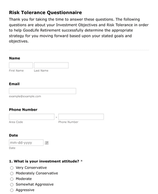 Risk Tolerance Questionnaire Form Template | Jotform