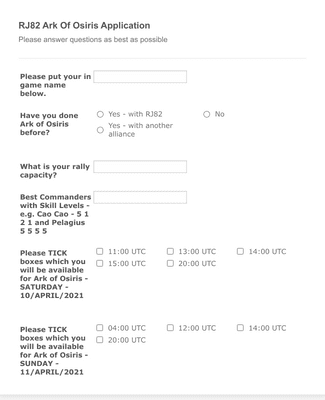 RJ82 - Ark of Osiris Application Form Template | Jotform