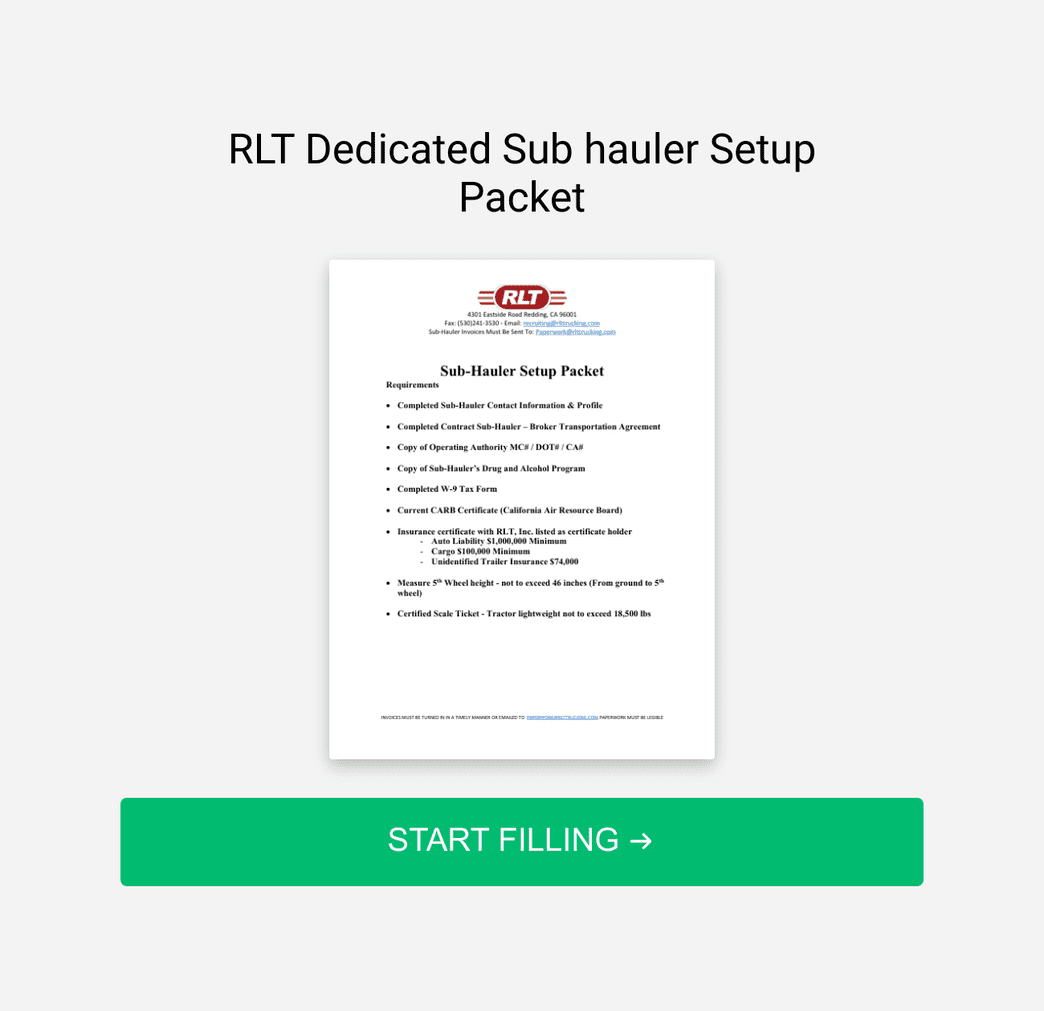 RLT Dedicated Sub hauler Setup Packet Form Template | Jotform