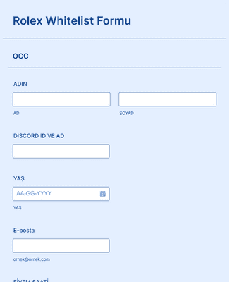 Shadow Roleplay Whitelist Başvuru Form Şablonu | JotForm