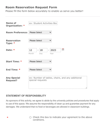 Room Reservation Form Template | Jotform