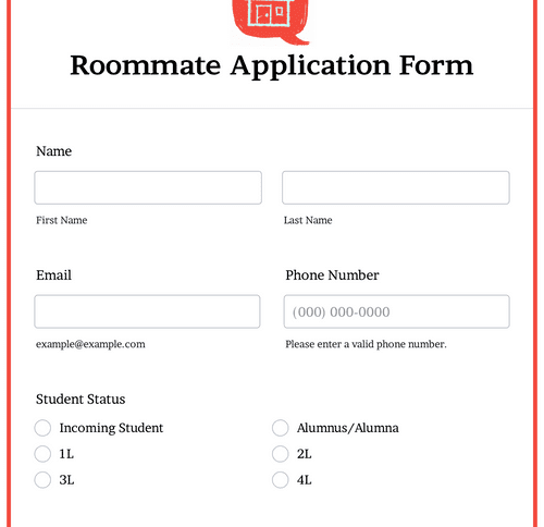 Roommate Application Form Template | Jotform