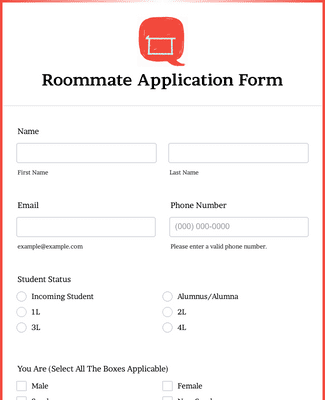 Roommate Application Form Template | Jotform