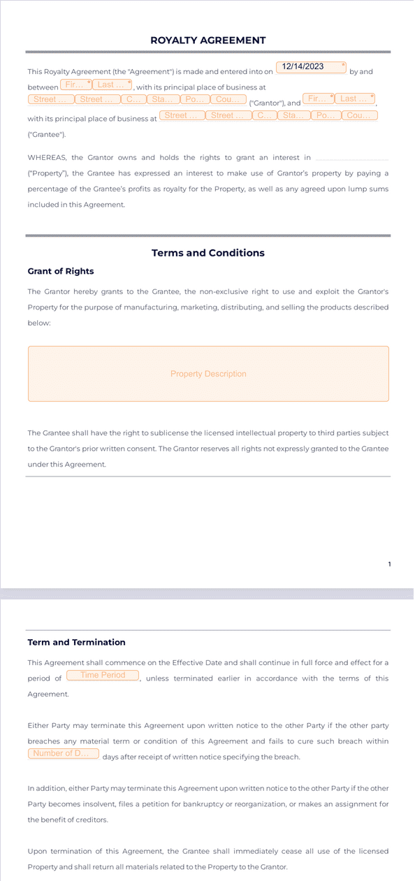 Royalty Agreement - Sign Templates | Jotform