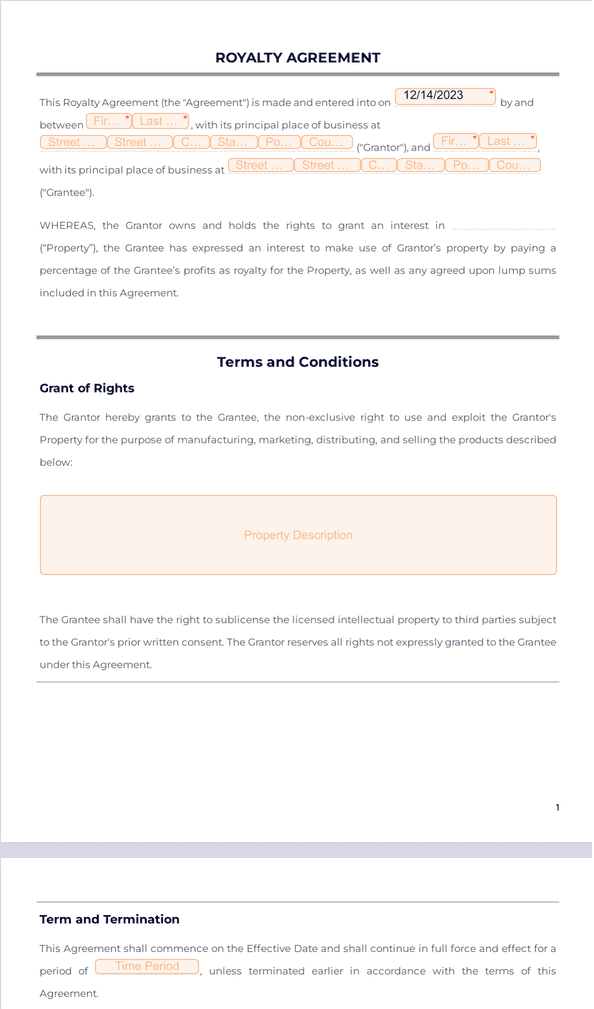 Royalty Agreement - Sign Templates | Jotform