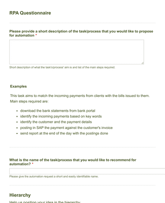 RPA Questionnaire Form Template | Jotform