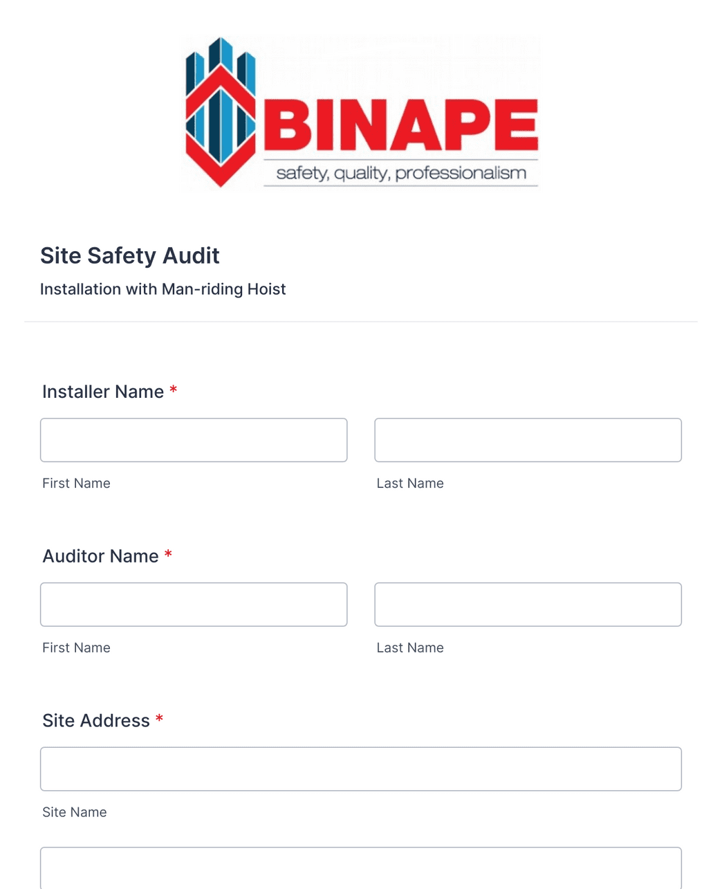 BINAPE Safety Audit Form Template | Jotform