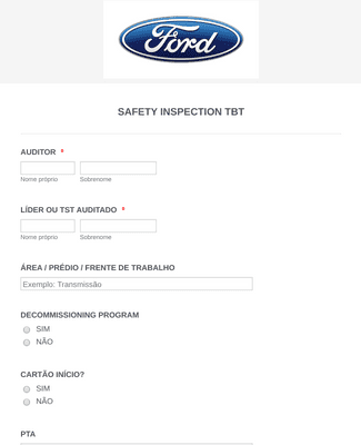 SAFETY INSPECTION TBT Modelo de Formulário | Jotform