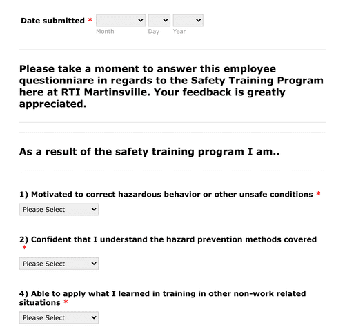 Safety Orientation Training Feedback Form Template | Jotform