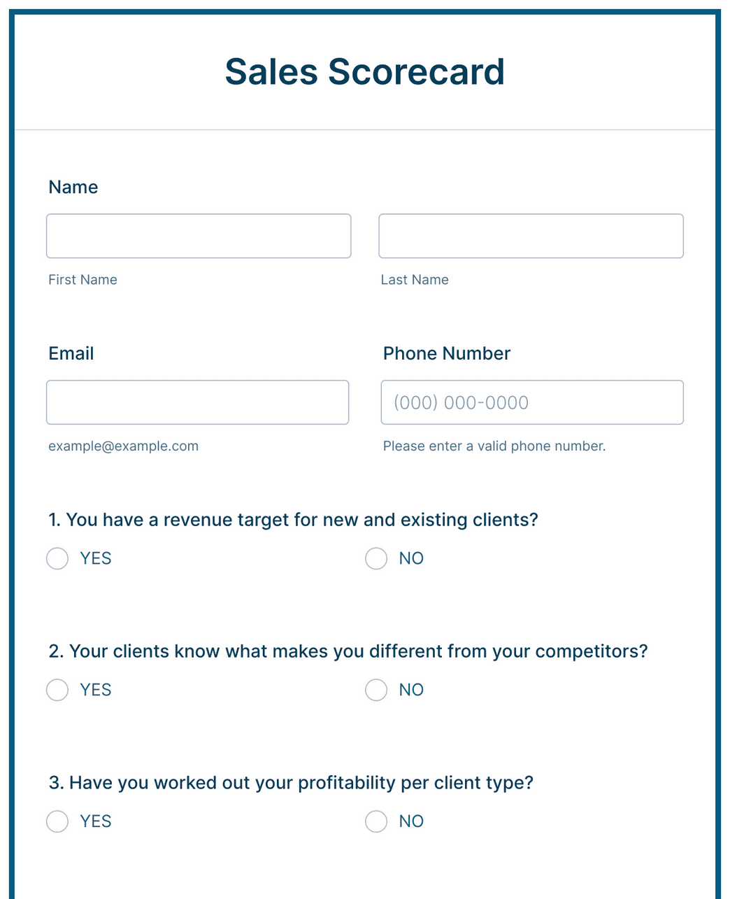 Sales Scorecard Template Form Template | Jotform
