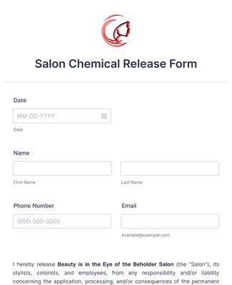 Salon Chemical Release Form Template | Jotform