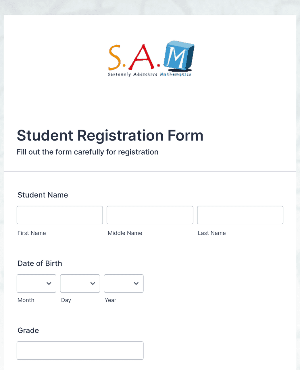 SAM Math Student Registration 2021 Form Template | Jotform