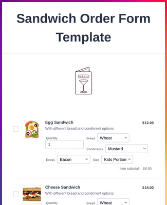 Sandwich Order Form Template | Jotform