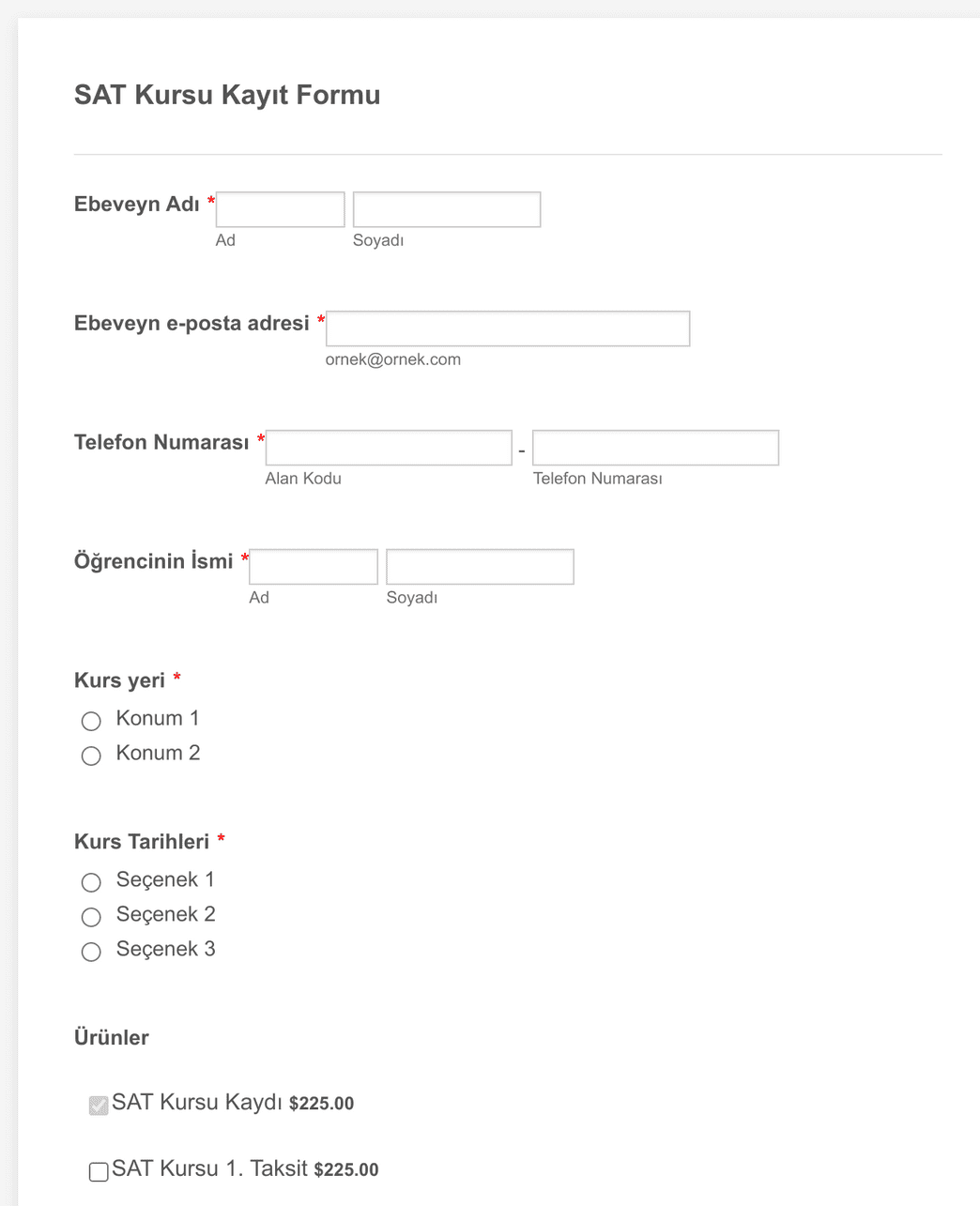 SAT Kursu Kayıt Form Şablonu | Jotform