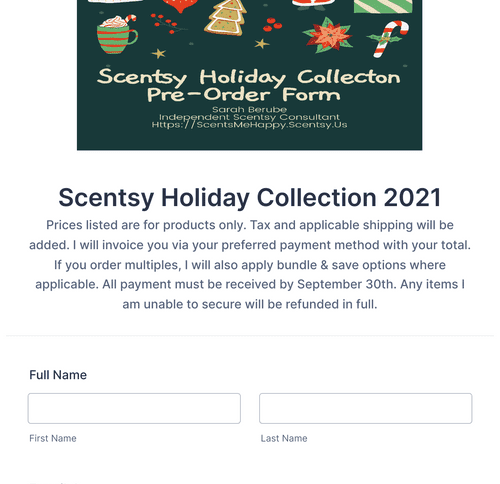 Scentsy Holiday Collection 2021 Form Template | Jotform