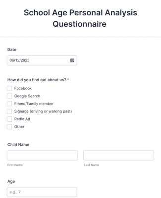 School Age Personal Analysis Questionnaire Form Template | Jotform