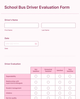 School Bus Driver Evaluation Form Template | Jotform