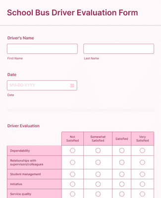 School Bus Driver Evaluation Form Template | Jotform