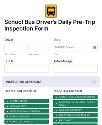 School Bus Driver’s Daily Pre-Trip Inspection Form Template | Jotform