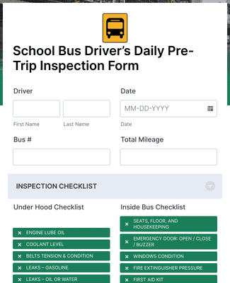 School Bus Driver’s Daily Pre-Trip Inspection Form Template | Jotform