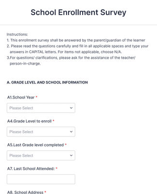 School Enrollment Survey Form Template | Jotform