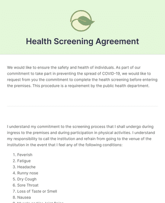 School Health Screening Agreement Form Template | Jotform