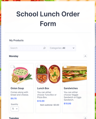 School Lunch Order Form Template | Jotform