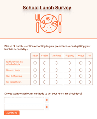 School Lunch Survey Form Template | Jotform