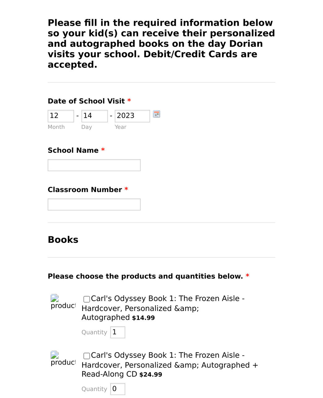 School Visit Pre-Order Form Template | Jotform