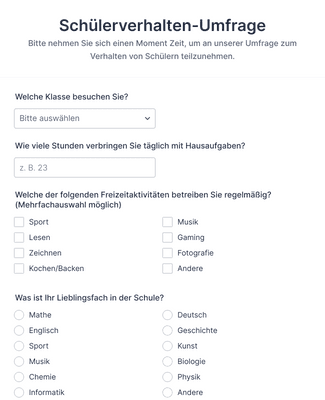 Schülerverhalten-Umfrage Formularvorlage | Jotform