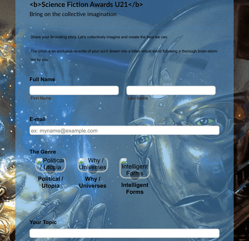 Science Fiction Awards U21 Form Template | Jotform