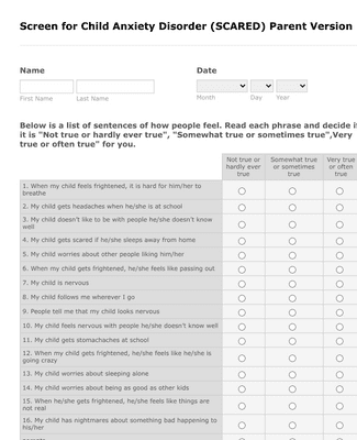 Scared Evaluation Form- Parent Version Form Template | Jotform