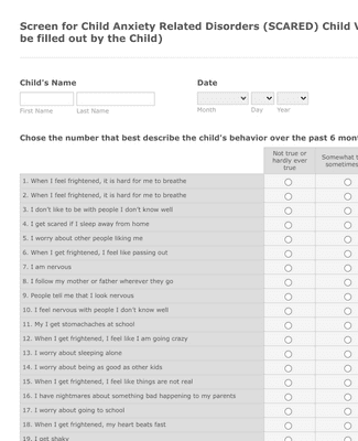 Scared Evaluation Form - Child Version Form Template | Jotform