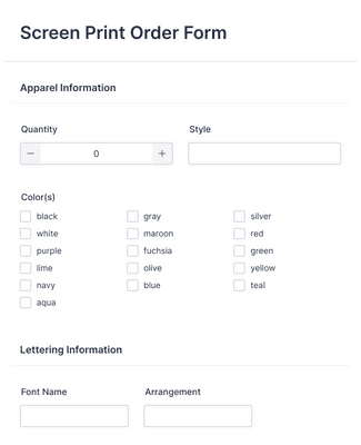 Screen Printing Order Form Template | Jotform