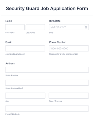 Security Guard Job Application Form Template | Jotform