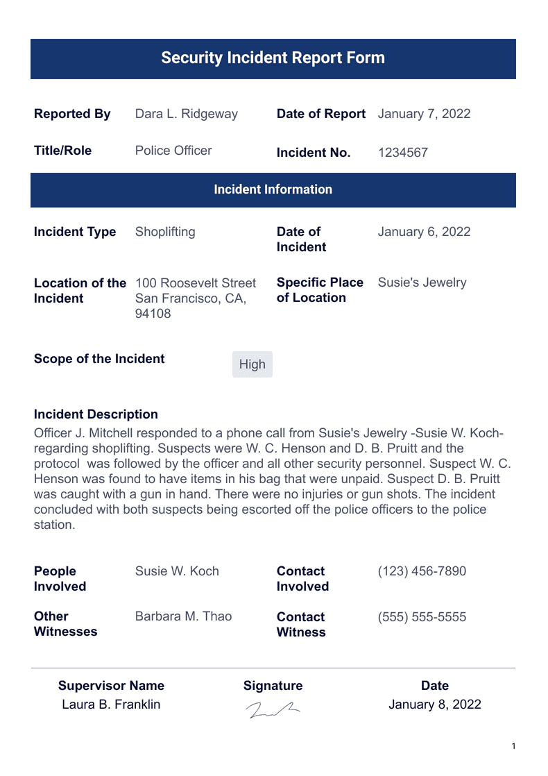 Security Incident Report PDF Templates Jotform