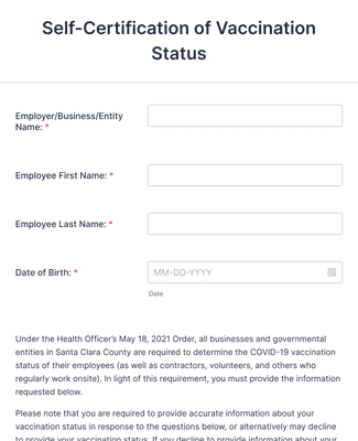 Self-Certification of Vaccination Status Form Template | Jotform