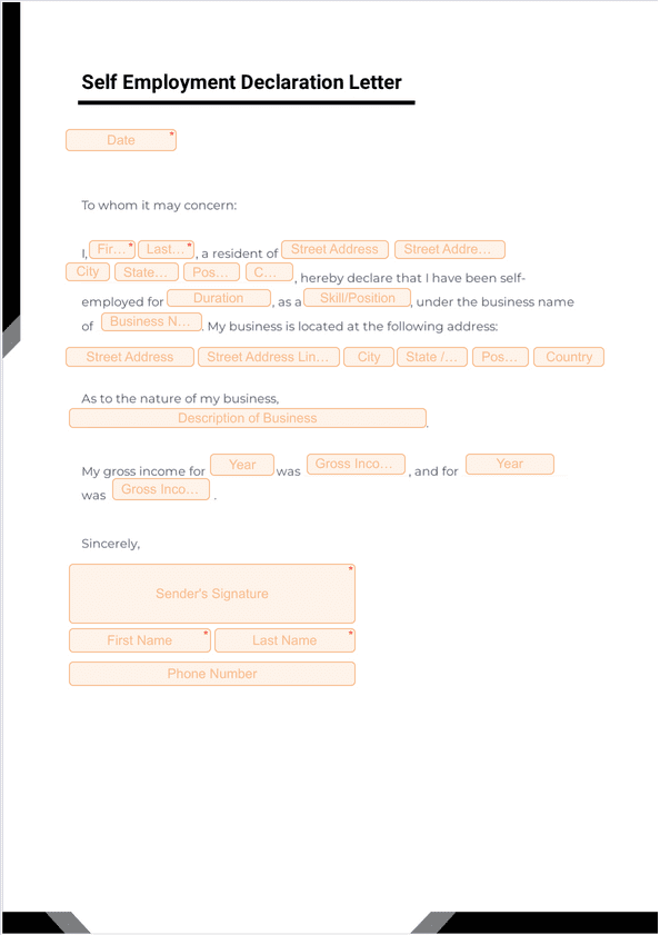 Self Employment Declaration Letter - Sign Templates | Jotform