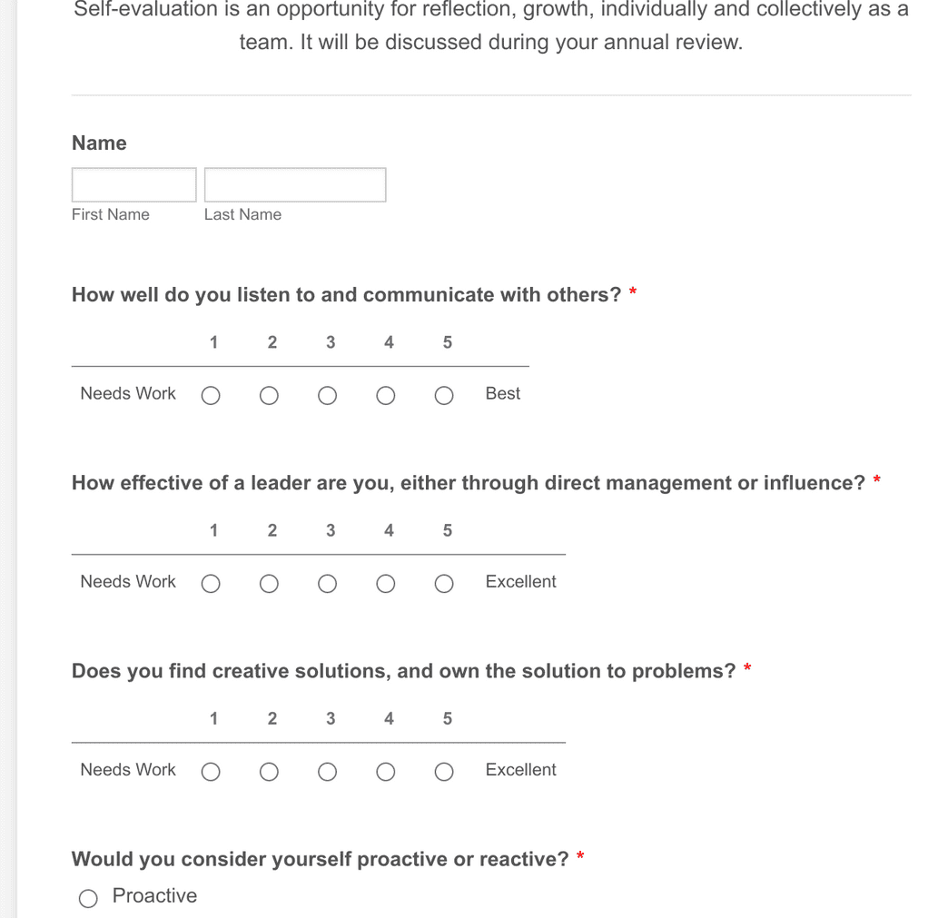 Self-Evaluation Form Template | Jotform