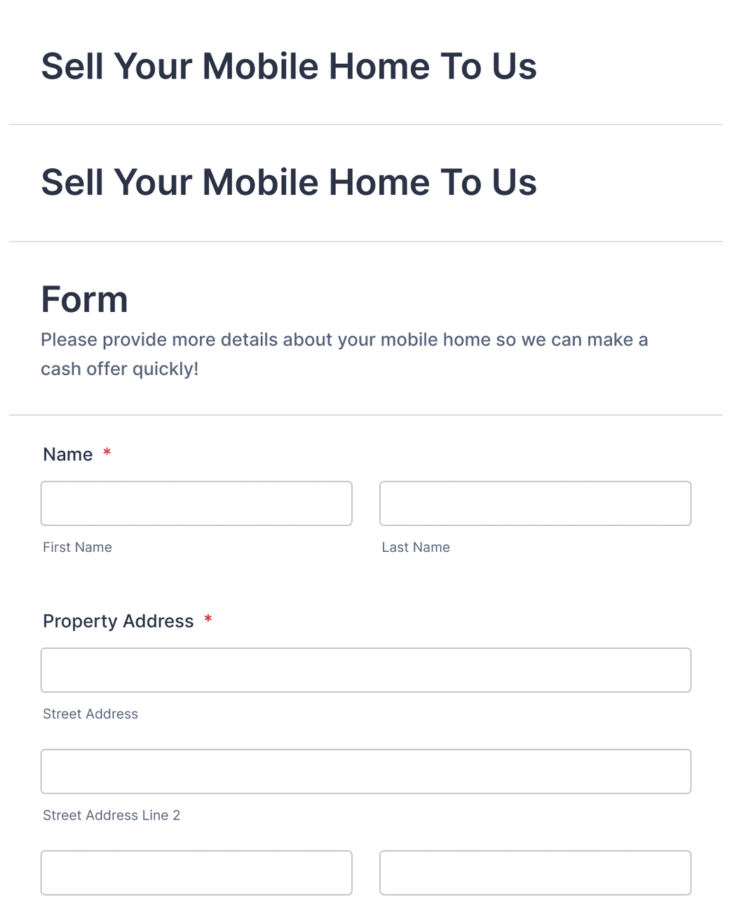 Sell Us Your Mobile Home Form Template | Jotform