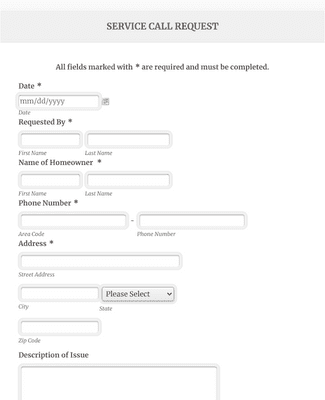 SERVICE CALL REQUEST Form Template | Jotform