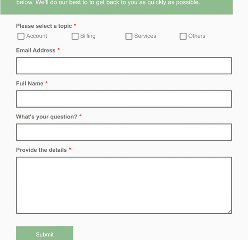 Service Inquiry Form - Green Theme Form Template | Jotform