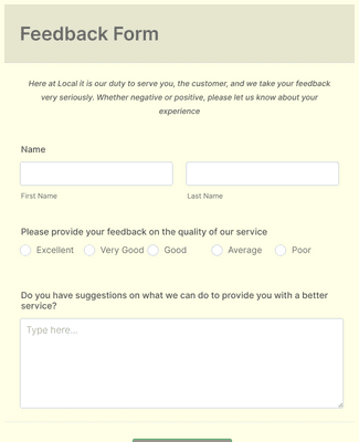 Service Quality Feedback Form Template | JotForm
