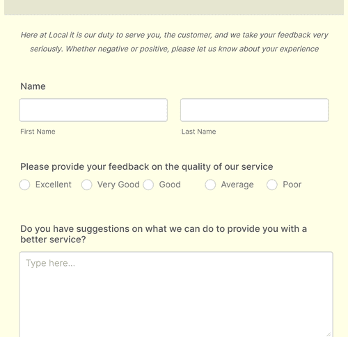Service Quality Feedback Form Template | Jotform